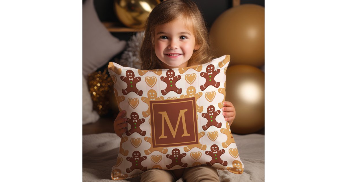 Cute Gingerbread Man Monogram Throw Pillow | Zazzle