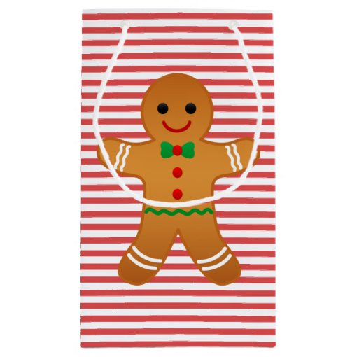 Cute Gingerbread Man - Red Striped Christmas Small Gift Bag | Zazzle