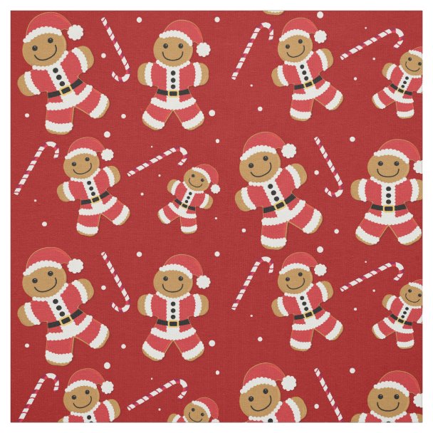 Santa Gingerbread Man Merry Christmas Fabric | Zazzle