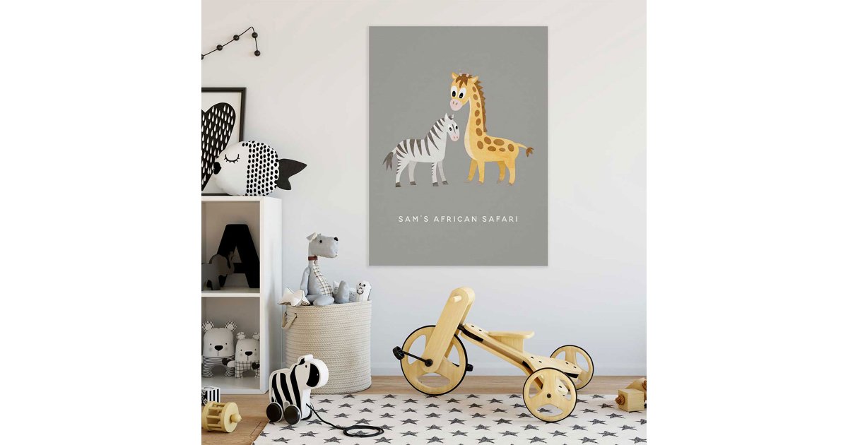 Cute Giraffe and Zebra Wild Animal Poster | Zazzle
