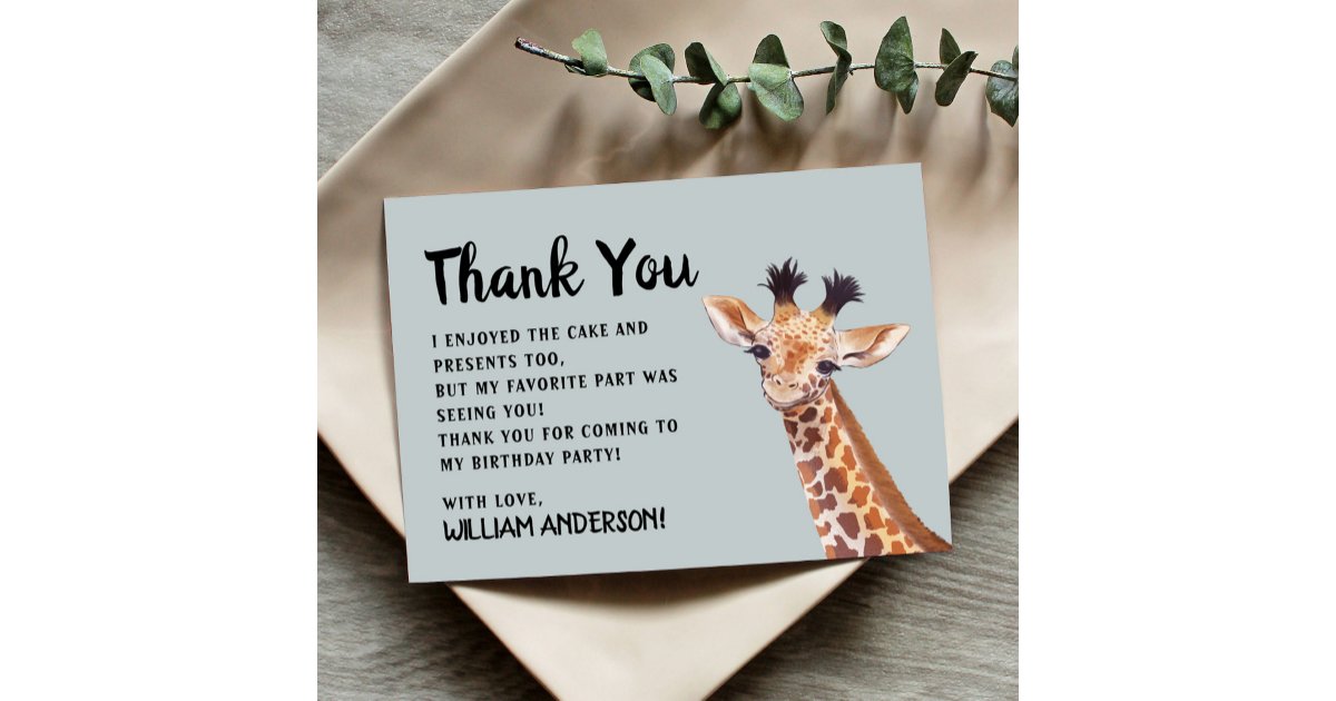 Cute Giraffe Birthday Thank You Card | Zazzle