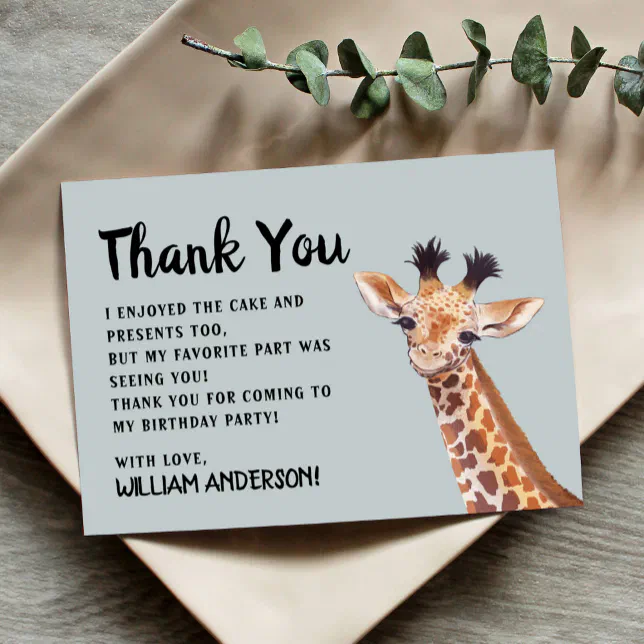 Cute Giraffe Birthday Thank You Card | Zazzle