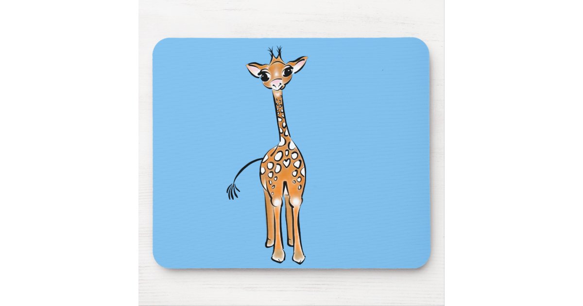 Cute Giraffe drawing safari animals blue Mouse Pad | Zazzle