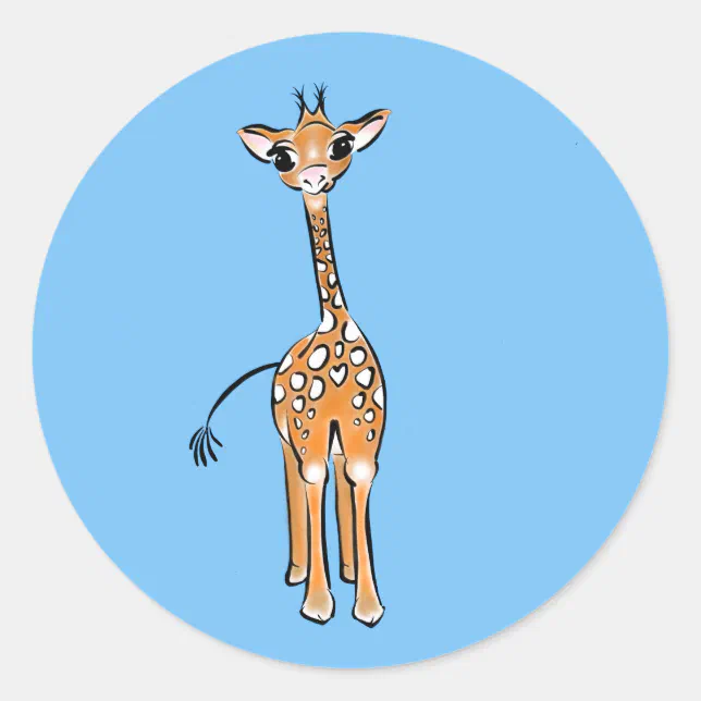Cute Giraffe drawing, safari animals Classic Round Sticker | Zazzle