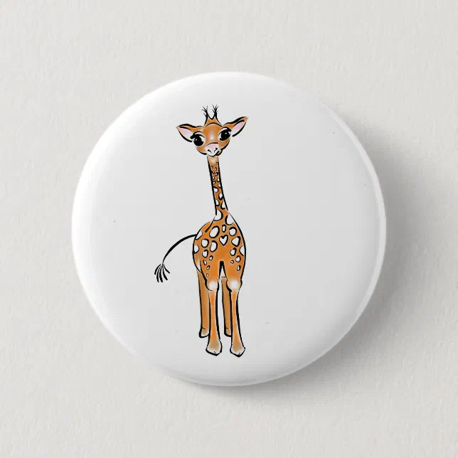 Cute Giraffe drawing, safari animals Pinback Button | Zazzle