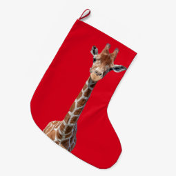 Cute giraffe face large christmas stocking | Zazzle