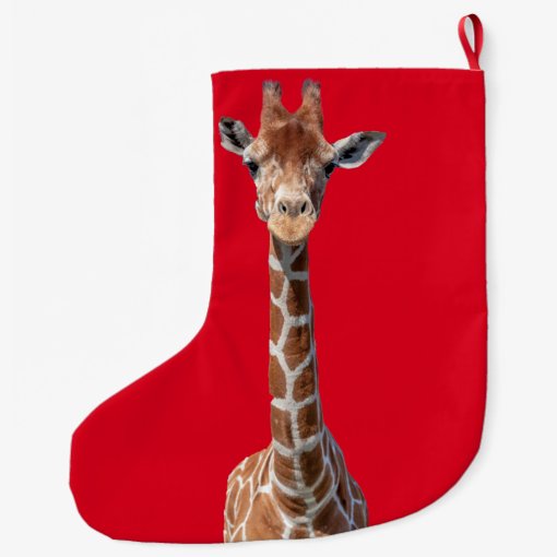 Cute giraffe face large christmas stocking | Zazzle