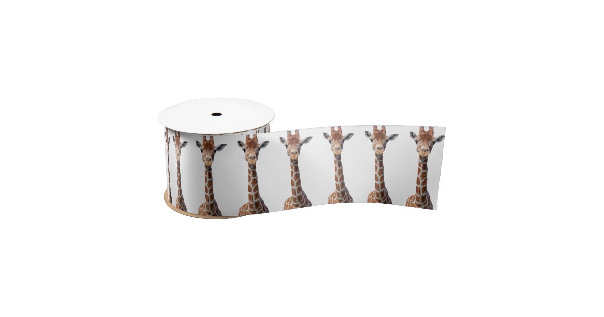 Cute giraffe face satin ribbon | Zazzle