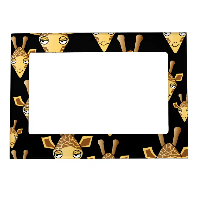 Cute Giraffe Faces, on Black. Magnetic Frame | Zazzle