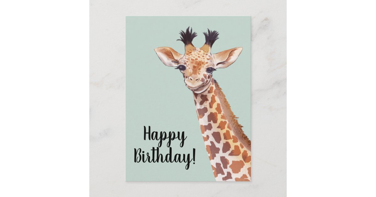 Cute Giraffe Happy Birthday Postcard | Zazzle