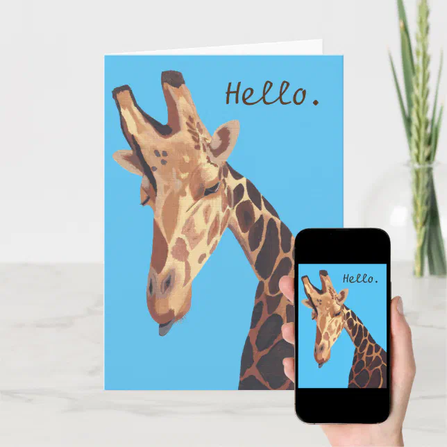 Cute Giraffe Head Painting Hello Greeting Cards | Zazzle