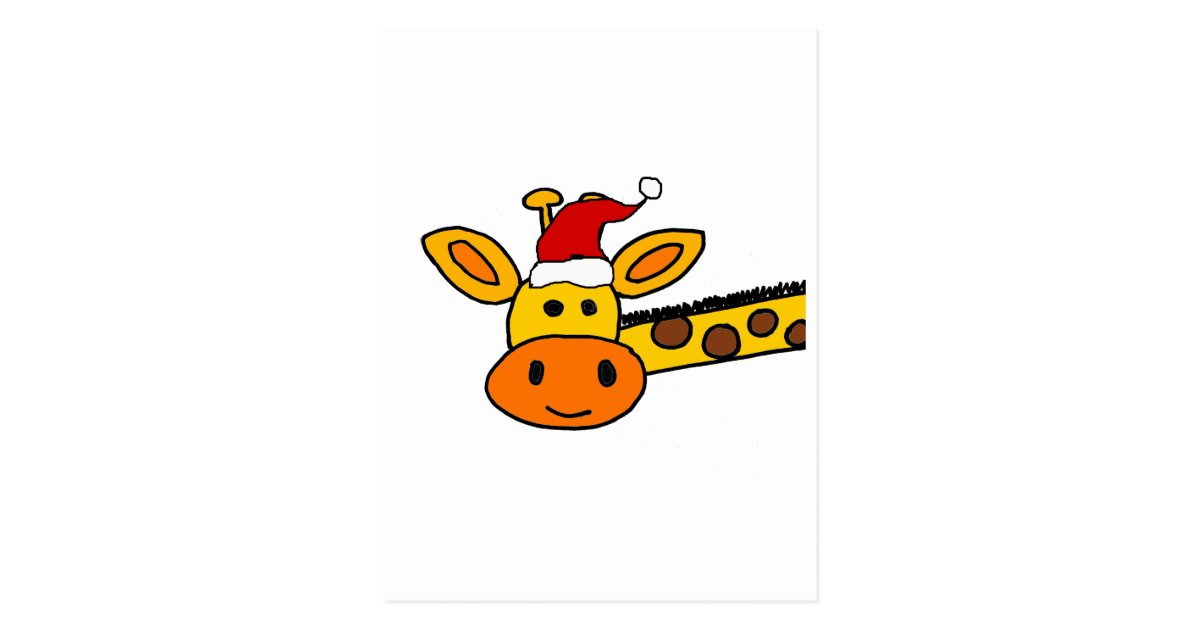 Cute Giraffe in Santa Hat Christmas Cartoon Postcard | Zazzle.com