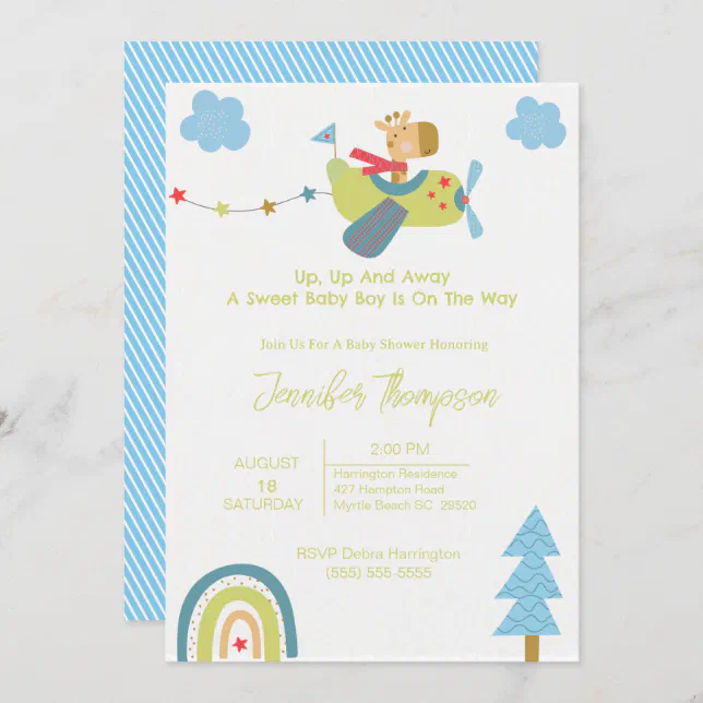 Cute Giraffe Pilot Baby Shower Invitation | Zazzle
