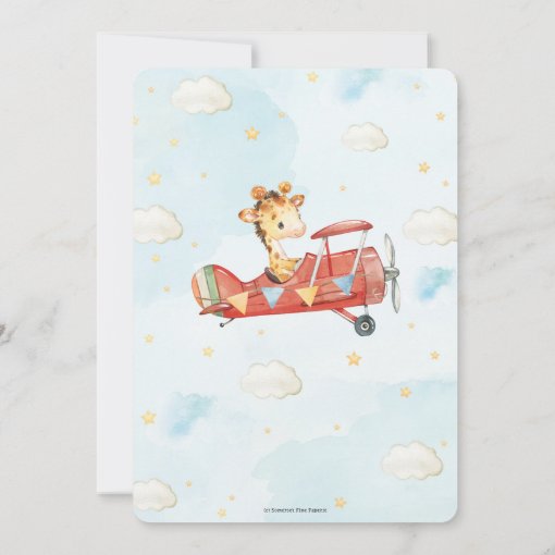 Cute Giraffe Plane Adventure Time Flies Birthday Invitation | Zazzle