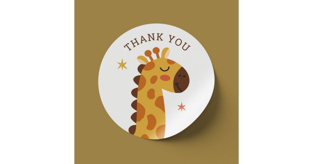 Cute Giraffe Thank You. Safari Kids Birthday Party Classic Round ...