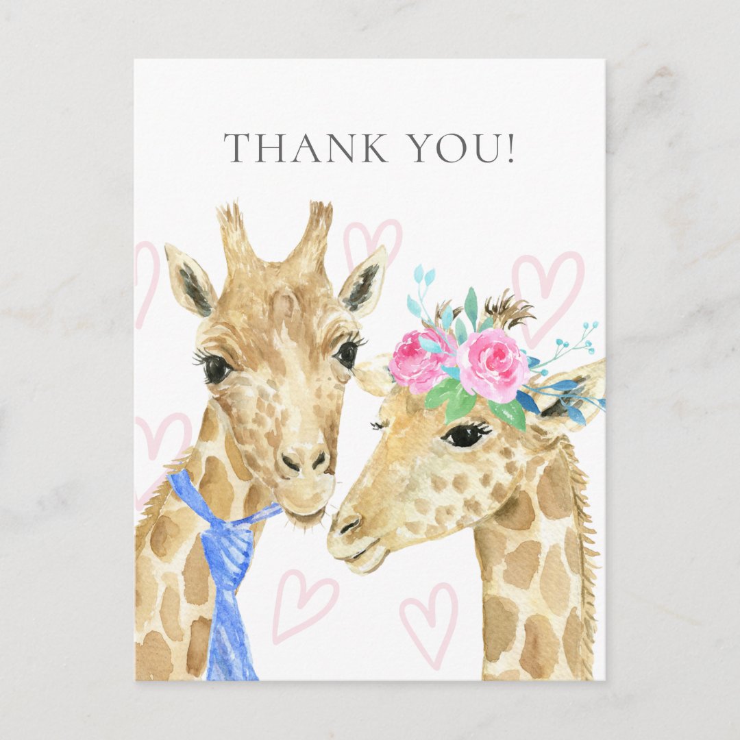 Cute giraffe themed thank you postcard | Zazzle