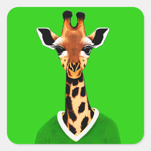 Cute Giraffe Wearing a Green Sweater Square Sticker | Zazzle