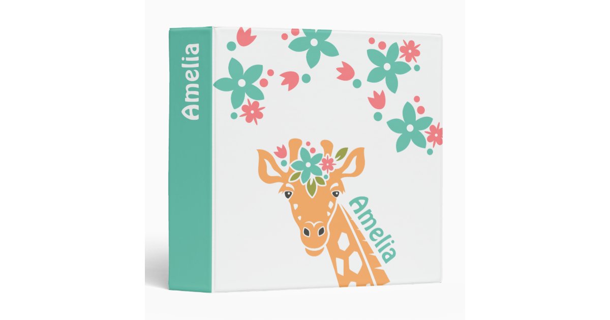 Cute Giraffe with Flower Crown Personalised 3 Ring Binder | Zazzle