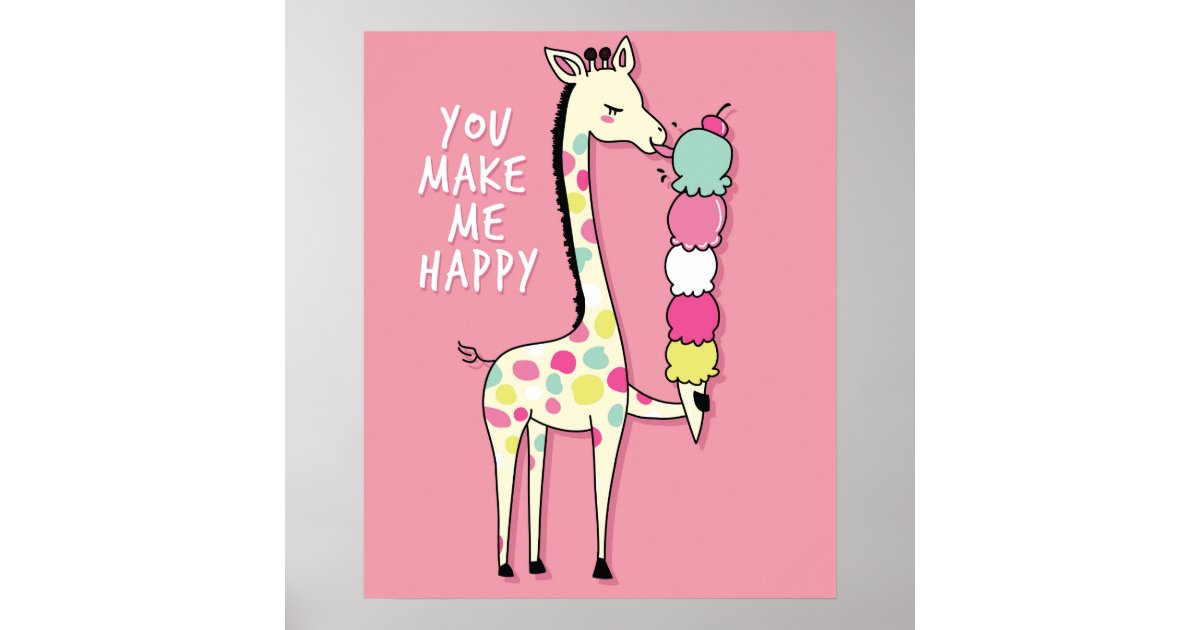 cute giraffe with ice cream poster | Zazzle