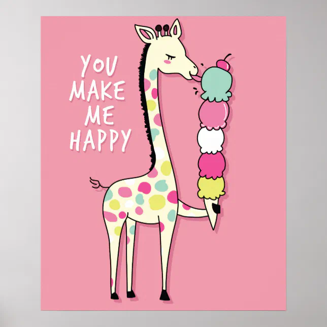 cute giraffe with ice cream poster | Zazzle