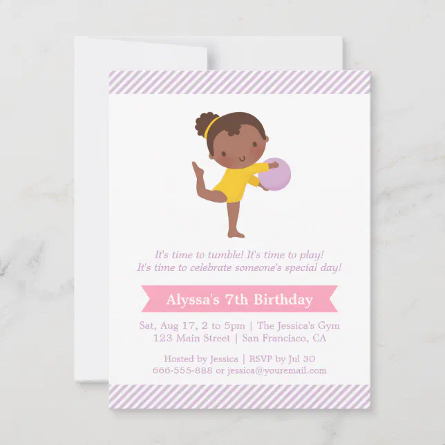 Cute Girl and Ball Gymnastics Kids Birthday Party Invitation | Zazzle