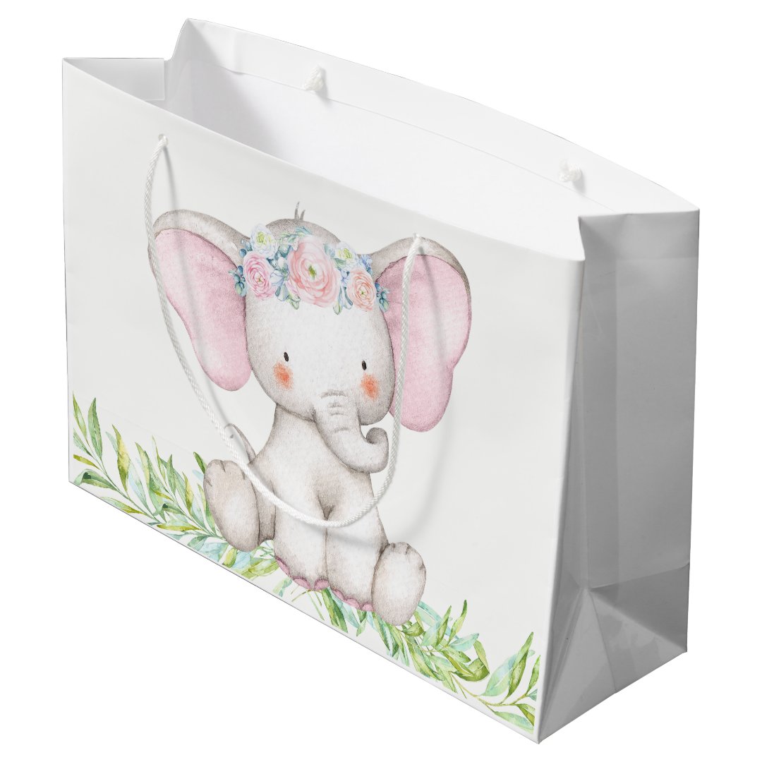 Cute Girl Baby Elephant Baby Shower Large Gift Bag | Zazzle
