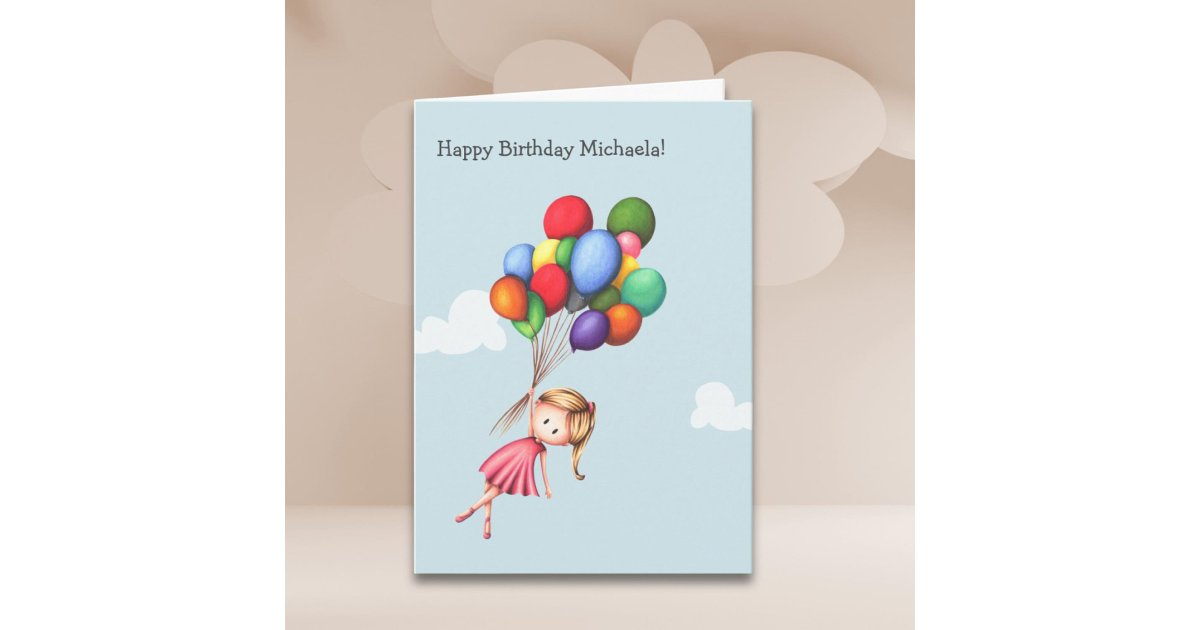 Cute Girl Balloons Kids Birthday Card | Zazzle