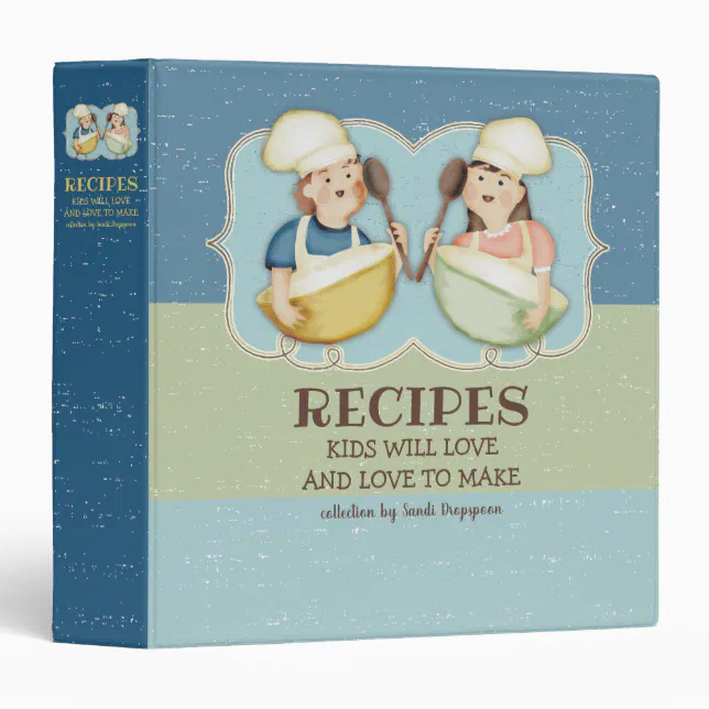 Cute girl boy children kids cookbook recipe 3 ring binder | Zazzle