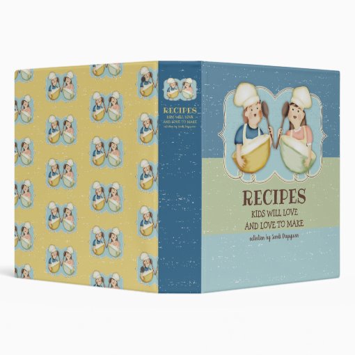 Cute girl boy children kids cookbook recipe 3 ring binder | Zazzle