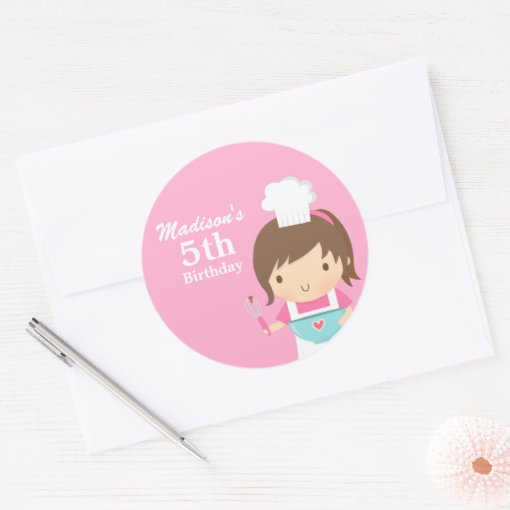 Cute Girl Chef Cooking Baking Birthday Party Classic Round Sticker | Zazzle