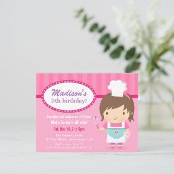 Cute Girl Chef Cooking Baking Birthday Party Invitation | Zazzle
