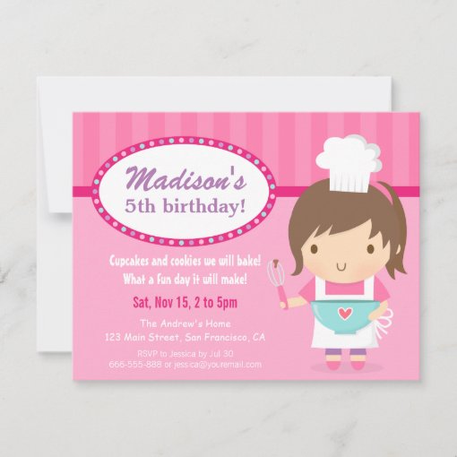 Cute Girl Chef Cooking Baking Birthday Party Invitation | Zazzle