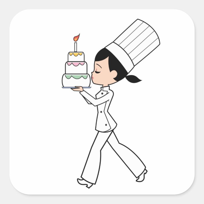 Cute Girl Chef with Cake Illustrated STICKER | Zazzle.com