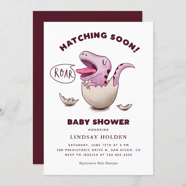 Cute Girl Dinosaur Baby Shower Hatching Soon Invitation | Zazzle