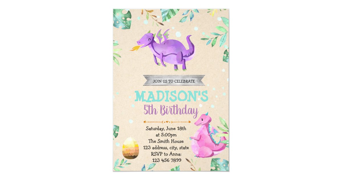 Cute girl dragon birthday party invitation | Zazzle.com