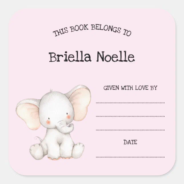 Cute girl elephant baby shower bookplate | Zazzle