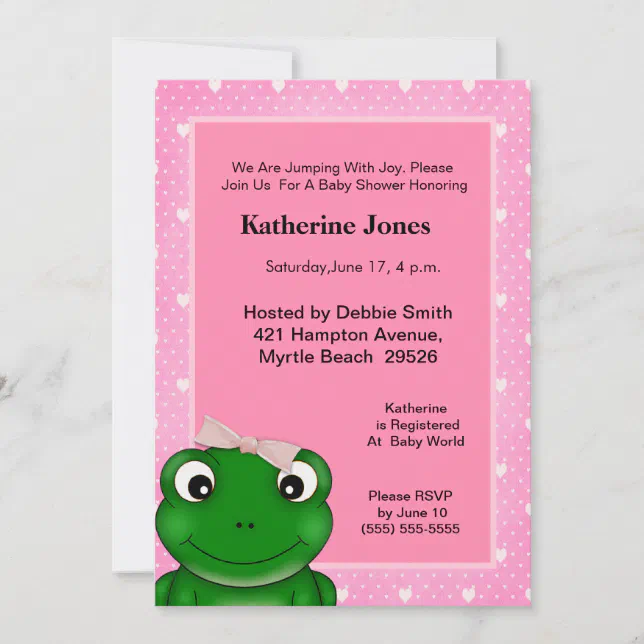 Cute Girl Frog Baby Shower Invitation | Zazzle