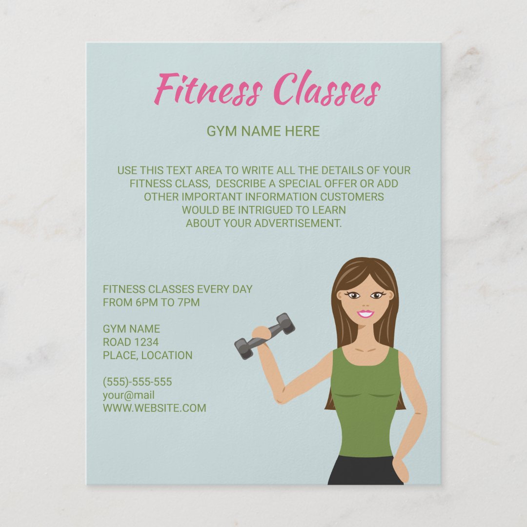 Cute Girl Illustration Fitness Classes Custom Flyer | Zazzle