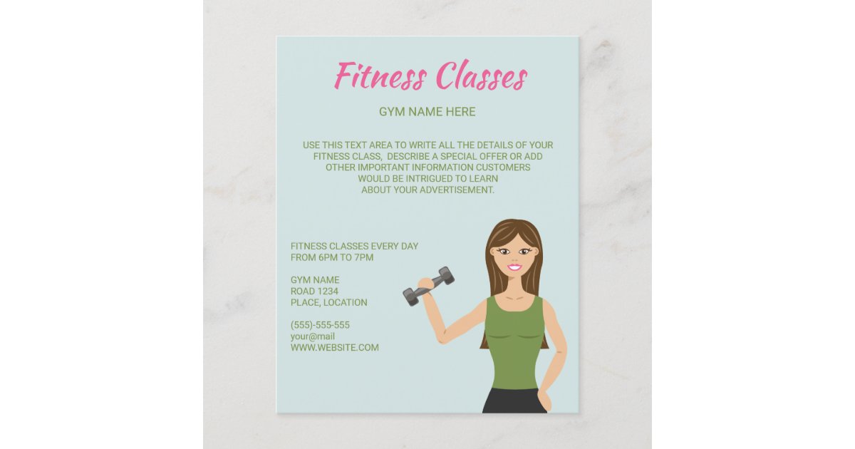 Cute Girl Illustration Fitness Classes Custom Flyer | Zazzle