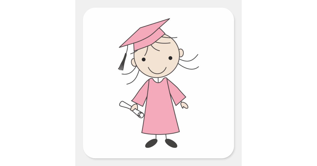 Cute Girl Kindergarten Graduation Square Sticker | Zazzle