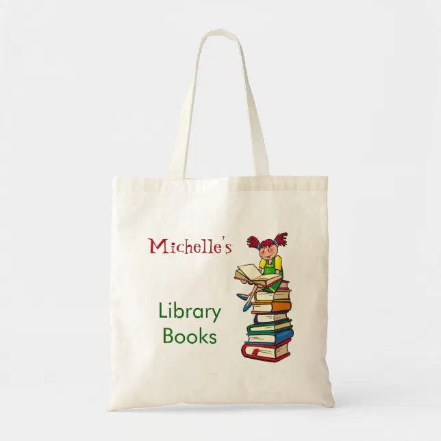 Cute Girl Library Book Bag Custom Name | Zazzle