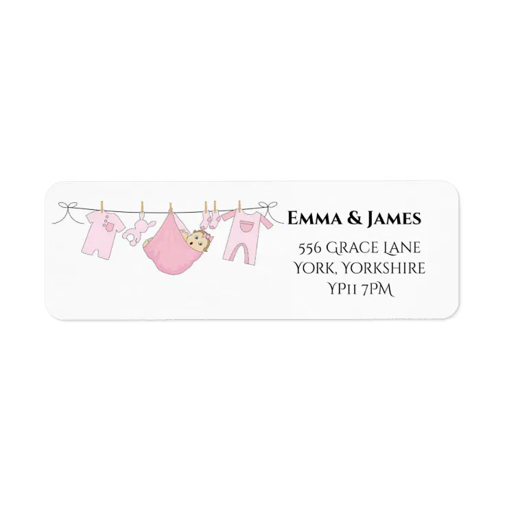 Cute Girl Pink Baby Shower Address Label | Zazzle