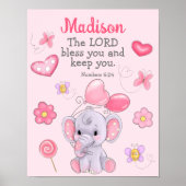 Cute Girl Pink Elephant Christian Blessing Name Poster | Zazzle