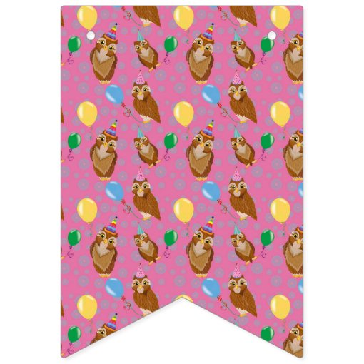 Cute Girl pink Owl With Balloons 1st Birthday Bunting Flags | Zazzle