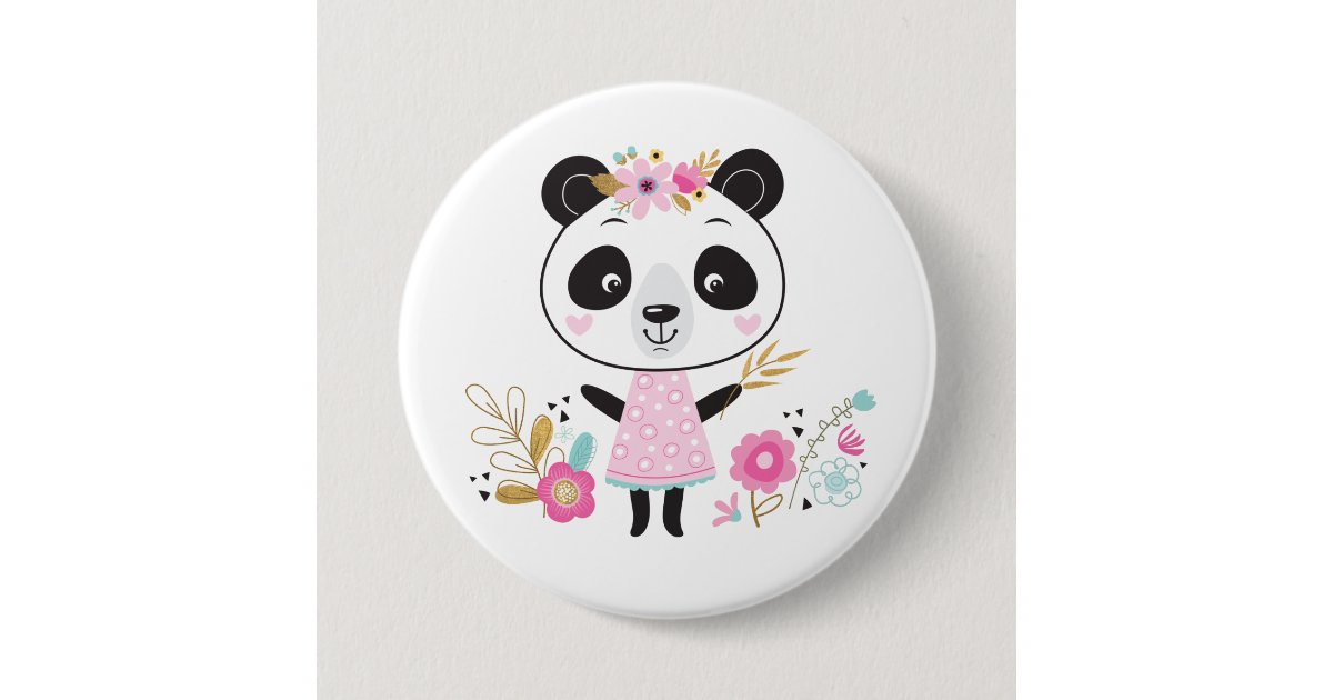 Cute Girl Pink Panda Button | Zazzle