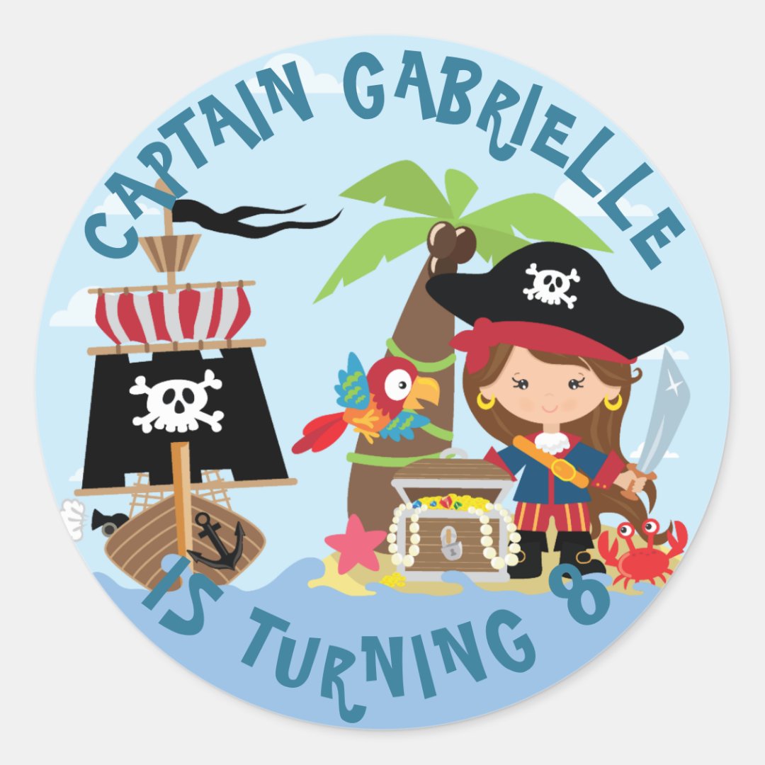 Cute Girl Pirate Party Stickers | Zazzle