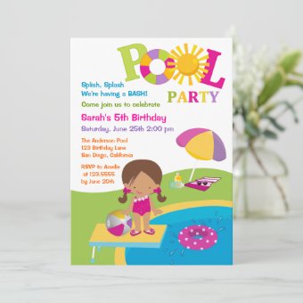 Cute Girl Pool Party Birthday Invitation | Zazzle