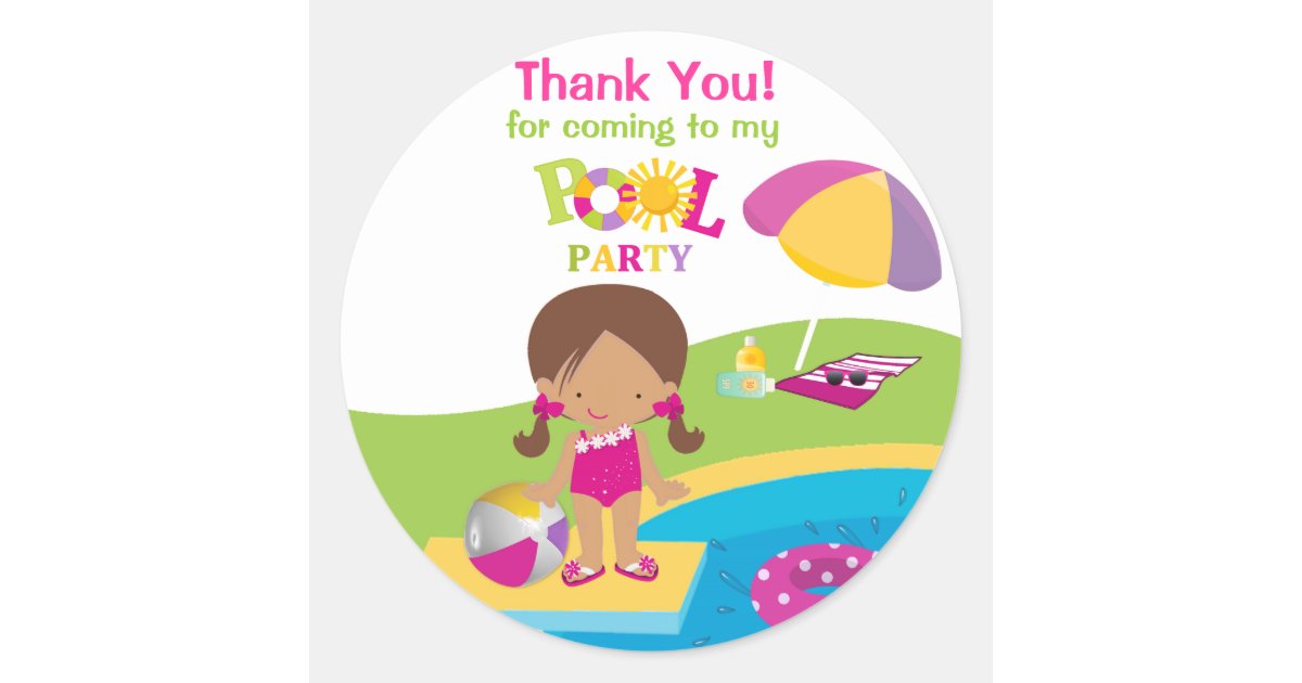 Cute Girl Pool Party Birthday Sticker | Zazzle