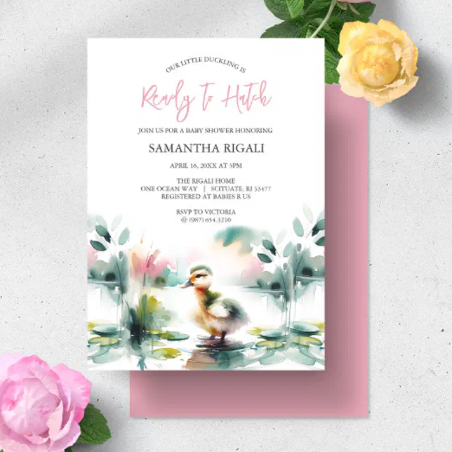 Cute Girl Watercolor Duck Baby Shower Invitation | Zazzle