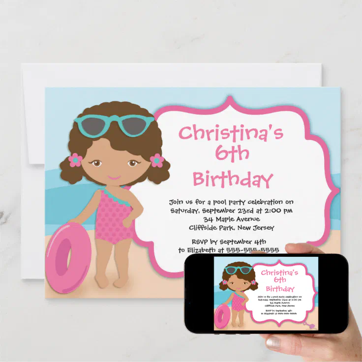 Cute Girls Beach Party Birthday Party Invitations | Zazzle